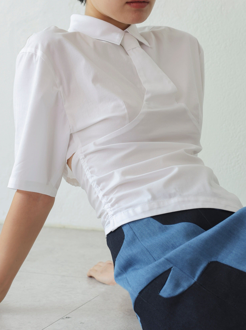 Julye Han Halfsleeve Necktie shirt - White – APOC STORE