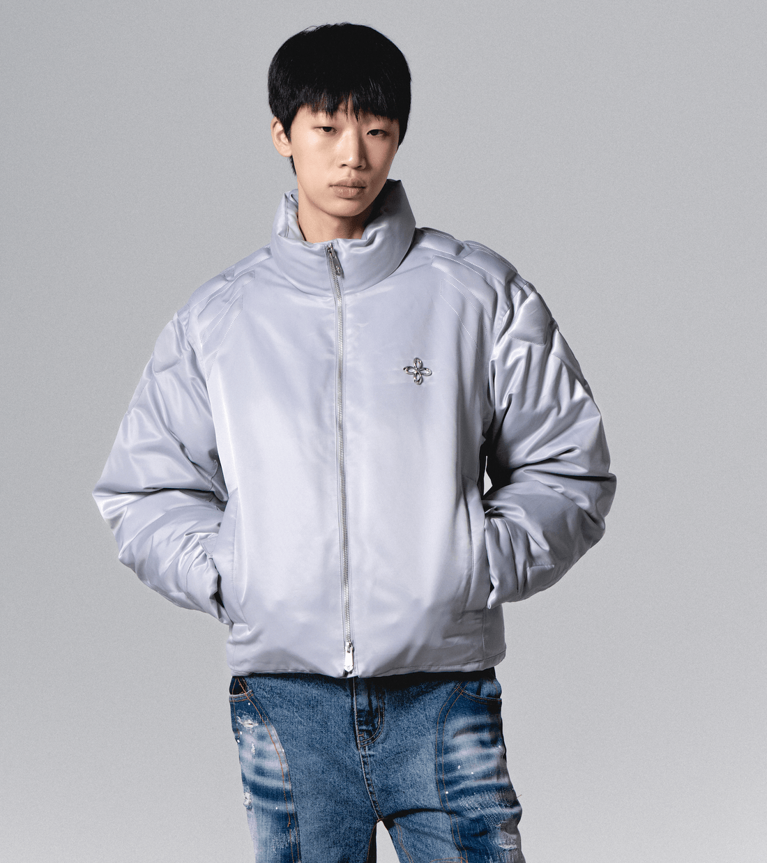 surgery biker embossing puffer jacket 'grey' – APOC STORE