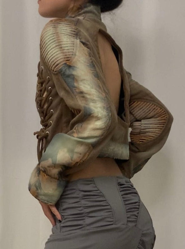 YINGLIN Cropped brown & yellow brocade jacket – APOC STORE